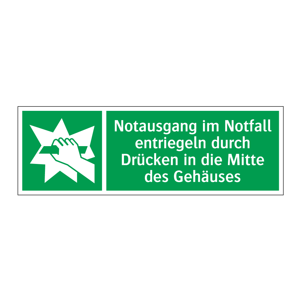 Kauf Notausgang im Notfall entriegeln durch Drücken in die Mitte des Gehäuses schild ...