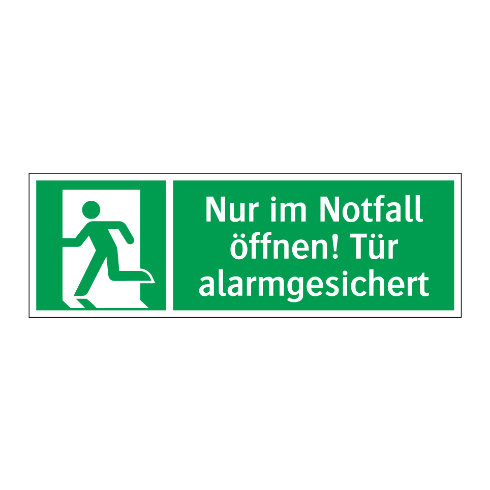 Kauf Nur im Notfall öffnen! Tür alarmgesichert schild | SignOnline | DE-E1469