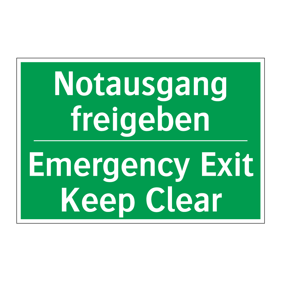 Kauf Notausgang freigeben - Emergency Exit Keep Clear schild | SignOnline | DE-E614