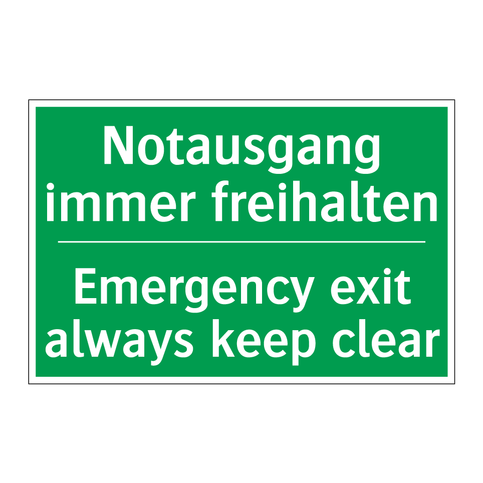 Kauf Notausgang immer freihalten - Emergency exit always keep clear /.../ schild | SignOnline ...