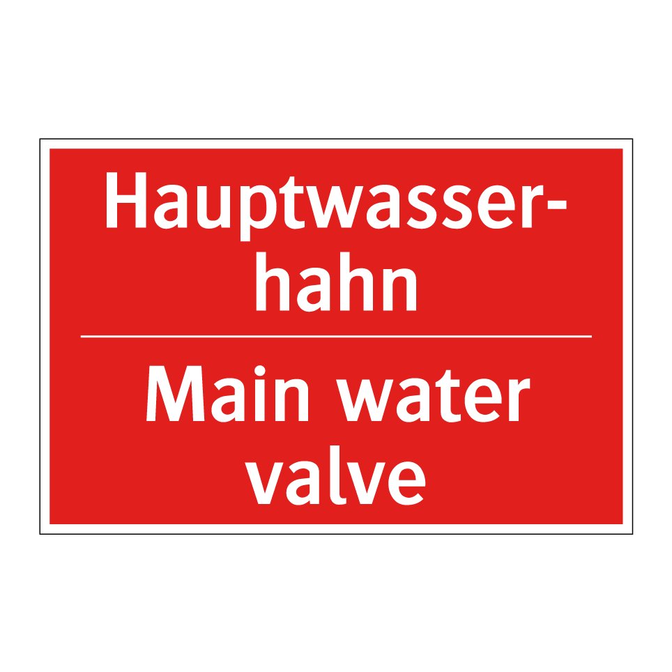 Kauf Hauptwasser- hahn - Main water valve schild | SignOnline | DE-F1355