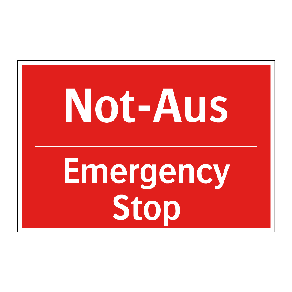 Kauf Not-Aus - Emergency Stop schild | SignOnline | DE-F1467
