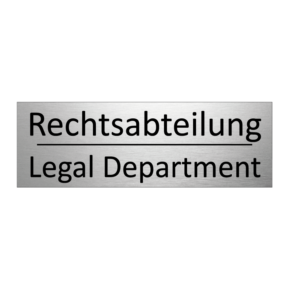 Rechtsabteilung - Legal Department Schild | SignOnline | DE-I3601