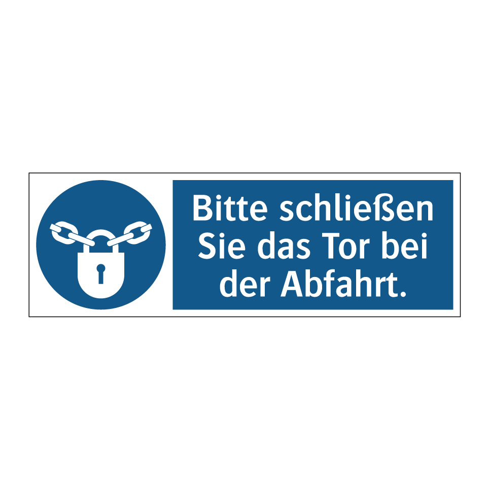 Kauf Bitte schließen Sie das Tor bei der Abfahrt. schild | SignOnline ...