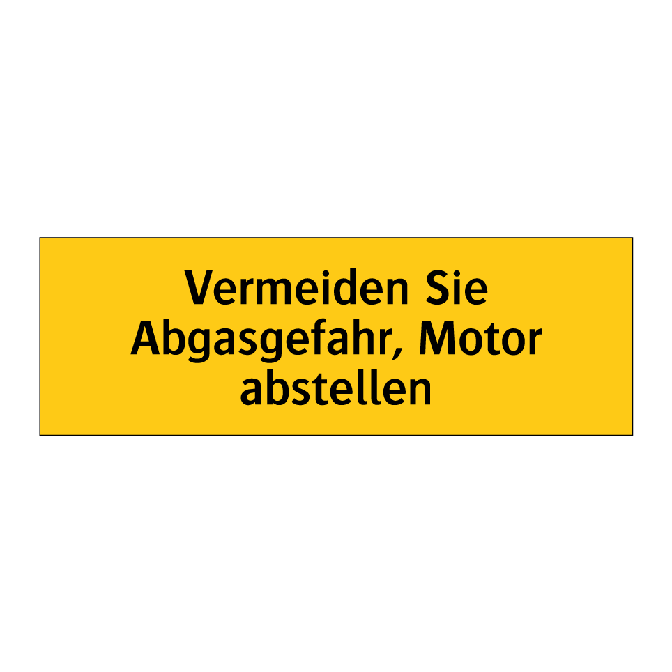 Kauf Vermeiden Sie Abgasgefahr, Motor abstellen schild | SignOnline ...